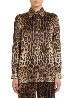Dolce & Gabbana Long Sleeve Silk Animal Print Shirt - Multicolor