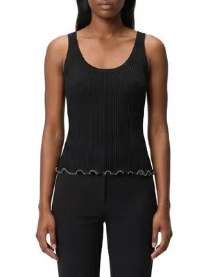 Pinko Ribbed Cotton Blend Tank Top With Wavy Hem - Black