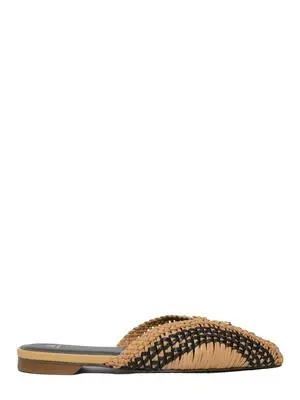 Patrizia Pepe Woven Raffia Mules With Abstract Pattern - Beige