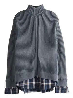 Balenciaga Layered Zip-up Sweater - Navy Blue Brown