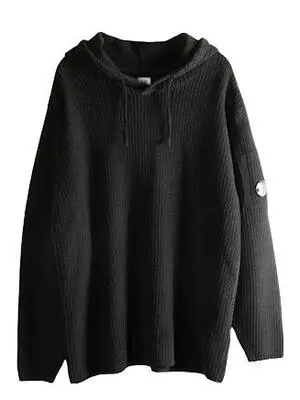 C.P. COMPANY Hooded Cotton Knit Sweater - Black