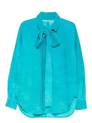 A LEATHER Ribbon Shirt - White