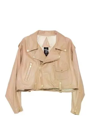A LEATHER Cropped Motor Leather Jacket - Neutrals