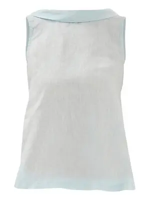 Haris Cotton Boat Neckline Sleeveless Linen Top - Blue