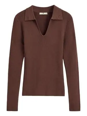 VICTORIA PAULSEN Samantha Long Sleeve Knit Polo - Brown