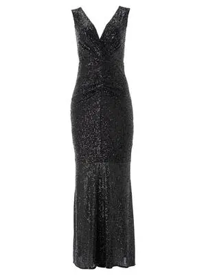 LITA COUTURE Sequin V-neck Floor-length Dress - Black