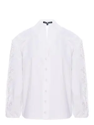 IZABELA MANDOIU Button-up Shirt With Embroidered Bishop Sleeves - White