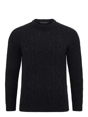 PAUL JAMES KNITWEAR Chunky Merino Wool Fisherman's Jumper - Black