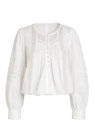 ROSE & NANCY Amy Lace Pintuck Embroidery Blouse - White