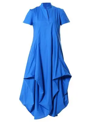 METAMORPHOZA Asymmetric Collared A-line Dress - Blue