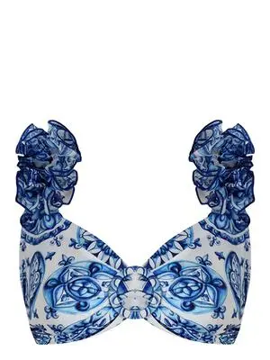 NUR KARAATA Ruffled Sleeve Top - Blue