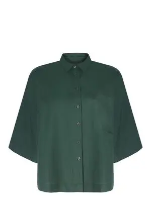 YORSTRULY Oversized Cropped Poplin Shirt - Green