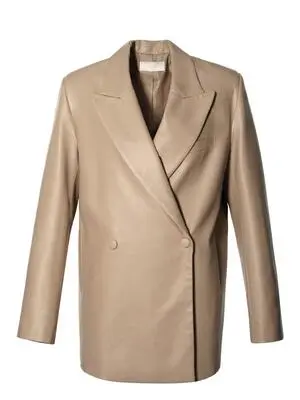 AGGI BY HALEWSKI Oversized Vegan Leather Jacket - Beige/black