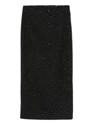 NISSA Embellished Brocade Midi Skirt - Black