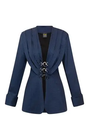 BYVINNIK Ponte Knit Blazer With Layered Lapel Strips - Blue/black