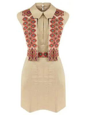 SAINT ONES Herita Embroidered Silk Dress - White