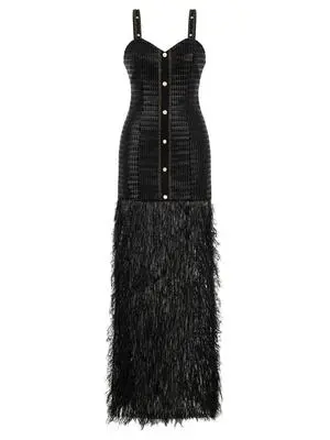 SAINT ONES Pluma Feathered Midi Dress - Black