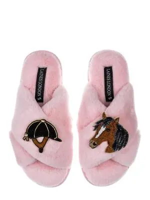LAINES LONDON Classic Slippers With Brooches - Pink