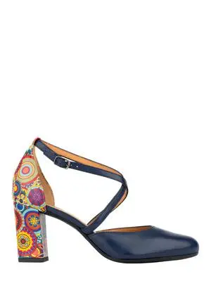 EMBASSY LONDON USA Kylie Navy & Signature Print Heels - Blue