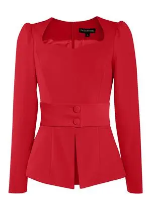 TIA DORRAINE Fitted Sweetheart Blouse - Red