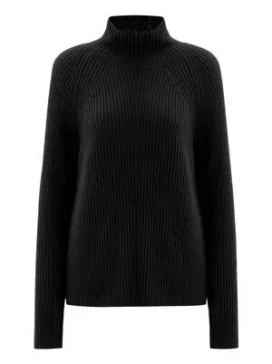 PERALUNA High Mock Neck Cashmere Blend Ribbed Knit Pullover - Black