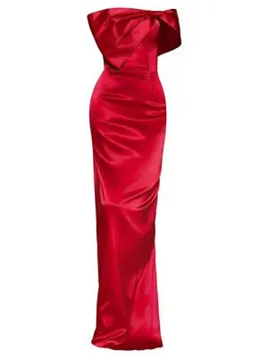 MODA GLAM Strapless Bow Gown - Red