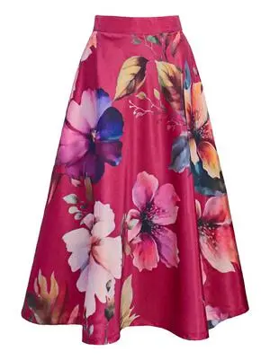RICHA SHARMA Floral Silk Midi Skirt - Pink