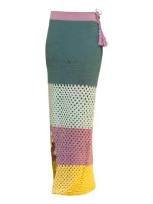 TEGA COLLECTIVE Samudram Colorblock Crochet Maxi Skirt - Blue/orange