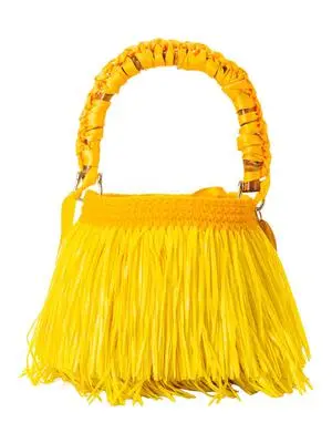 SPEIRA Bucket Raffia Fringe Bag - Yellow