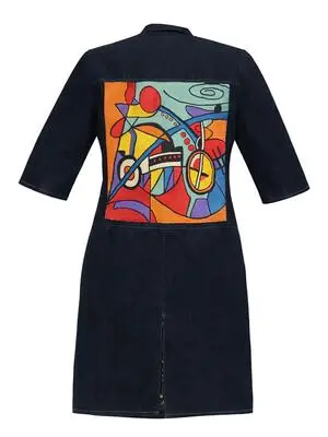 ZASTASTUDIO Denim Hourglass Coat With Embroidery - Blue