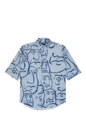 MYSIMPLICATED Short Sleeve Shirt In With Faces Design Recycled Fabric - Blue