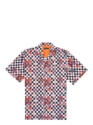 EIGHT X Black / White / Red Checkered Plants Short Sleeve Button Up Shirt - Black/white/red