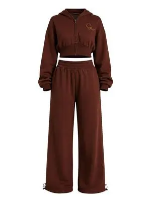 OFUURE Plush Fleece Hoodie Set - Brown