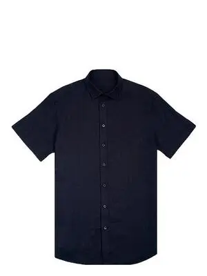 EIGHT X 100% Linen Button Short Sleeve Button Down Shirt Navy - Blue