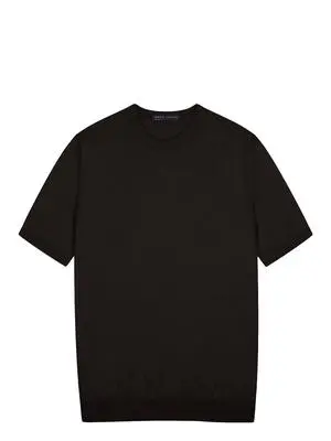 PAUL JAMES KNITWEAR Superfine Merino Wool And Silk Short Sleeve Jumper - Black