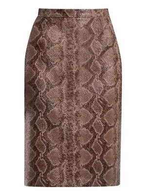 RUMOUR LONDON Sandy Snake Skin Faux Leather Pencil Skirt - Brown