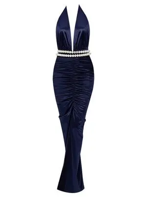 NUR KARAATA Midnight Empire Maxi Dress - Blue