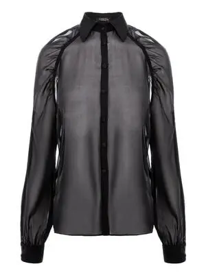 AVENUE N°29 Gathered Raglan Sleeve Silk Shirt - Black