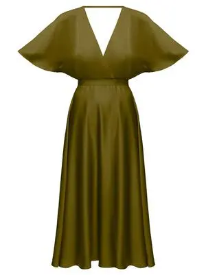 UNDRESS Sonya Midi Cocktail Dress With Butterfly Sleeves - Green