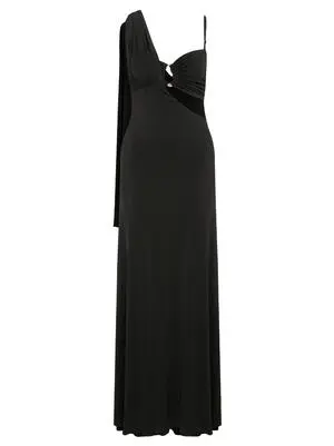 NAZLI CEREN Grace Jersey Asymmetric Long Dress - Black