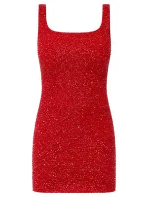 SELF-ADORE Hand-beaded Embellished Mini Dress - Red