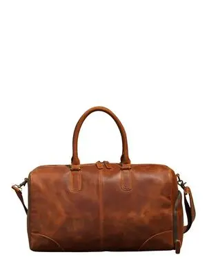 TOURI Genuine Leather Gym Bag With Shoe Storage - Brown