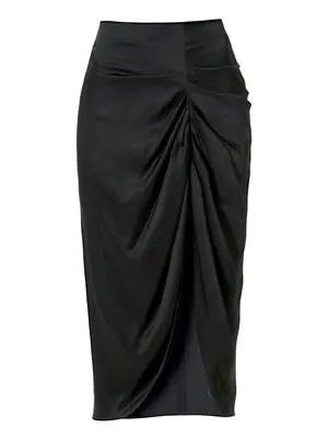 AGGI BY HALEWSKI Satin Draped Midi Skirt - Black