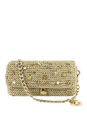 HILO DE MAR Hand-knitted Handbag With Charms And Metal Chain - Gold