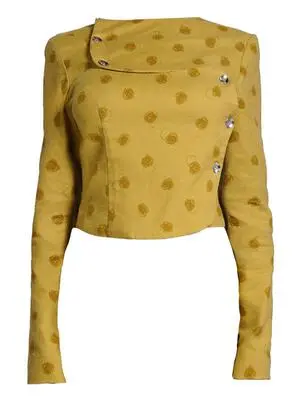 28NATELIER Polka Dot Cropped Jacket - Yellow