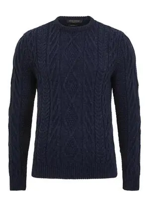 PAUL JAMES KNITWEAR Chunky Merino Wool Cameron Cable Jumper - Blue