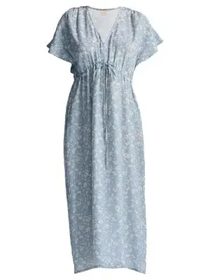 REISTOR Gathered Floral Maxi Dress - Blue
