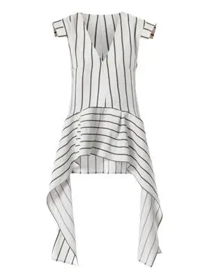 METAMORPHOZA Asymmetric Striped Linen Blend Top - Green