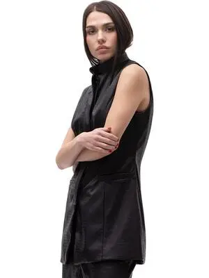 MAISON BOGOMIL Long Faux Leather Textured Vest - Black