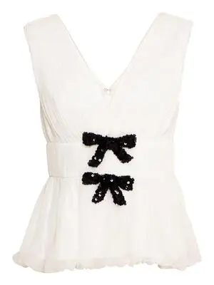 ROSE & NANCY Anais Sleeveless Embellished Bow Top - White